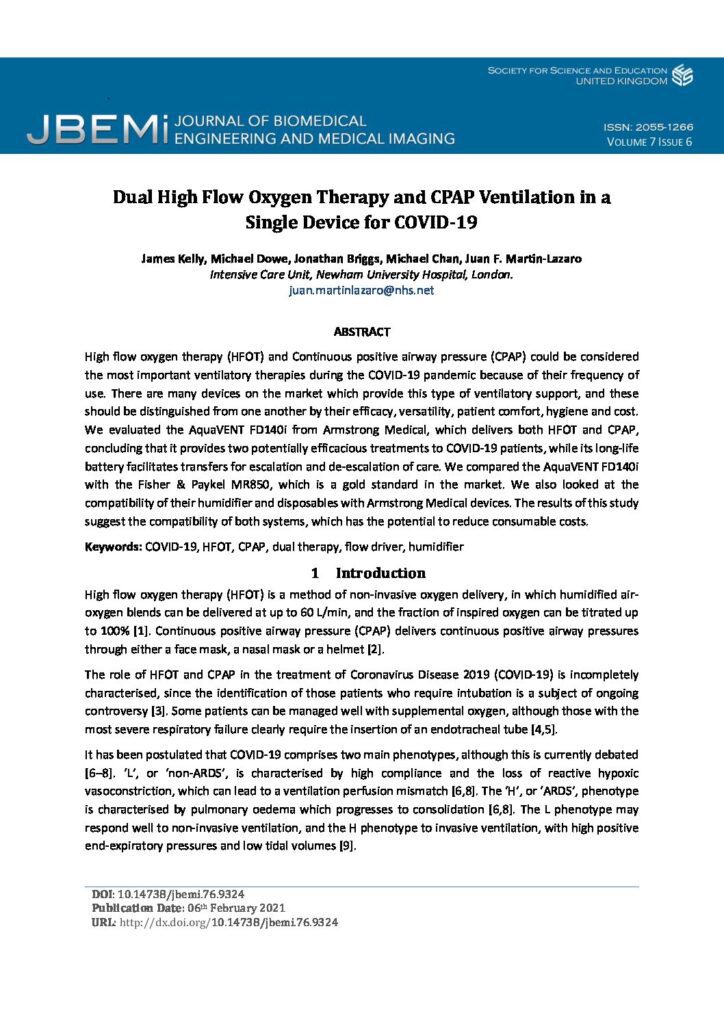 Dual HFOT/CPAP Ventilation In Single Device For COVID-19 | Eakin ...